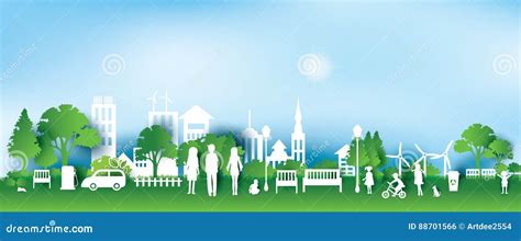 Urban Landscape In Flat Style City Skyline Vector Illustration Blue