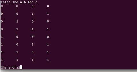 C Program Generate Truth Table Of X Yc Using Loops