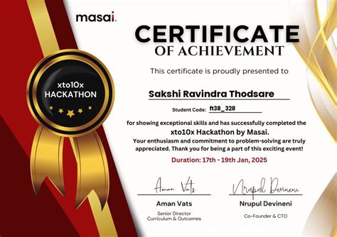 Completed Xto10x Hackathon By Masai Enhanced Problem Solving Skills