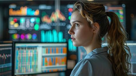A Girl Analyst A Data On Computer Premium AI Generated Image