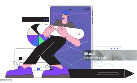 모바일 응용 프로그램 Ui Ux 디자인 및 프로그래밍에서 일하는 남자 연구 및 프로토 타이핑을하는 크리에이티브 디자이너 배너