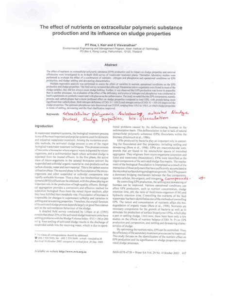 Pdf The Effect Of Nutrients On Extracellular Polymeric Substance Production And Its Influence
