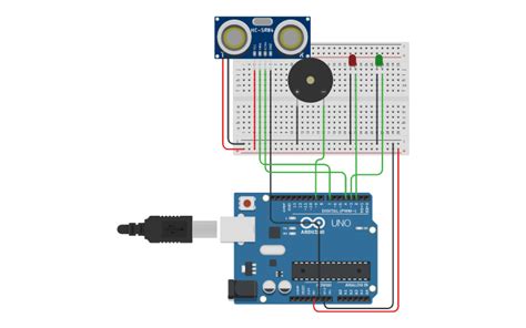 Circuit Design Ultrasonic Sensor With Buzzer Tinkercad