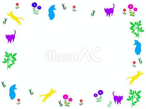 ポップカラーなネコと花のメッセージカードイラスト No 23848633｜無料イラスト・フリー素材なら「イラストac」