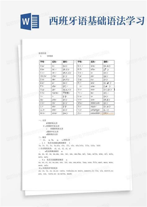 西班牙语基础语法学习word模板下载 编号qgbjewaj 熊猫办公