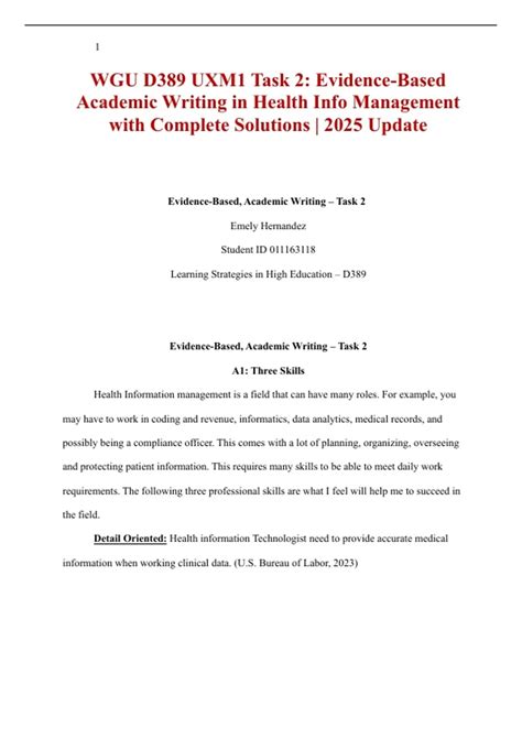 Wgu D389 Uxm1 Task 2 Evidence Based Academic Writing In Health Info