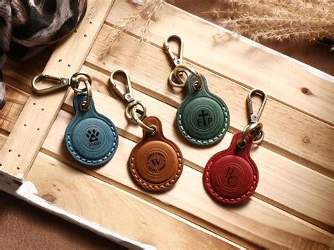 Engraved Apple Airtag Case Leather Keychain Holder Personalized