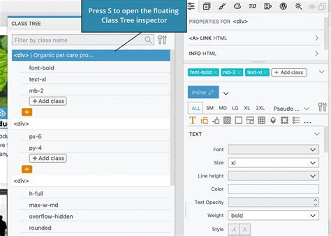 Class Tree Inspector Pinegrow Web Editor