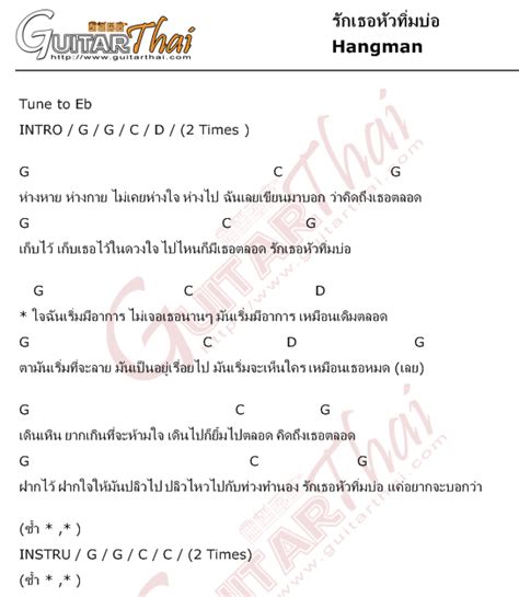 คอร์ด รักเธอหัวทิ่มบ่อ Hangman คอร์ดเพลง กีตาร์