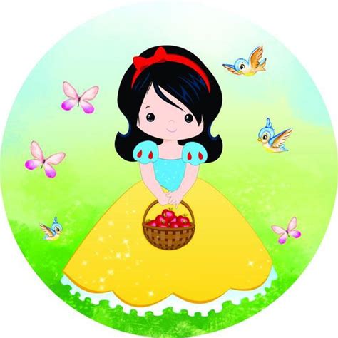 Painel De Tecido Sublimado Redondo Branca De Neve Cute Aquarela
