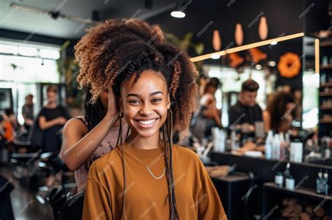 Premium Ai Image Positive Young Black Hairdresser Enjoying