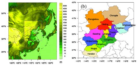 a three nested domains for wrf chem model simulations with topography