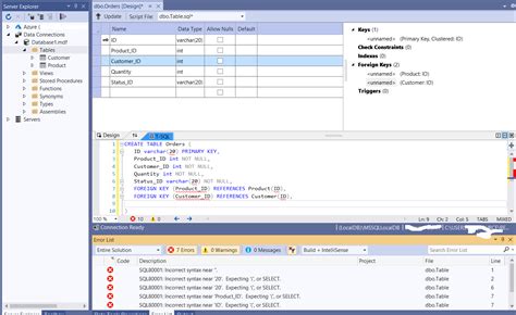 An Error When Creating A Table In Sql Database Using Visual Studio Stack Overflow
