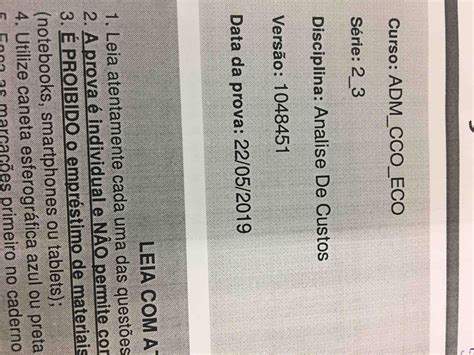 Prova De Analise De Custos Anhanguera
