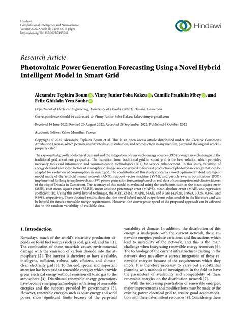 Pdf Photovoltaic Power Generation Forecasting Using A Novel Hybrid
