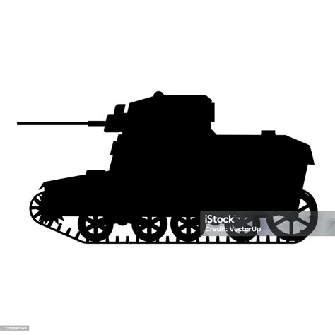 실루엣 탱크 미국 차 세계 대전 2 M3 스튜어트 경전차 아이콘입니다 군사 육군 기계 전쟁 무기 전투 기호 실루엣 측면보기 벡터 일러스트레이션 분리 2에 대한 스톡 벡터