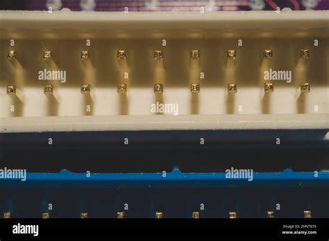 Power Socket On Motherboard Connector On The Circuit Board Of Computer Close Up Adapter Pins