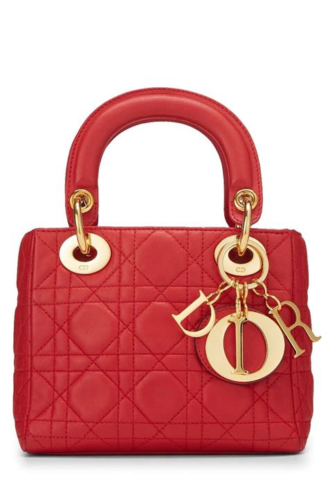 Christian Dior Red Quilted Cannage Lambskin Lady Dior Mini Handbag