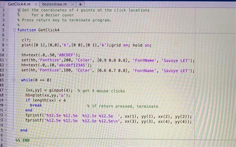 part 1 modify the matlab code getclick4 n to display