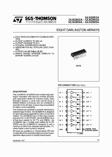 Uln2803a Datasheet Pdf Eight Darlington Arrays Uln2803a Darlington