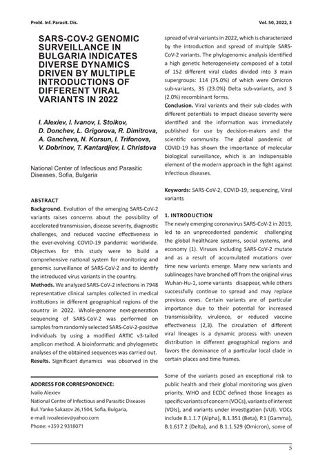 Pdf Sars Cov 2 Genomic Surveillance In Bulgaria Indicates Diverse