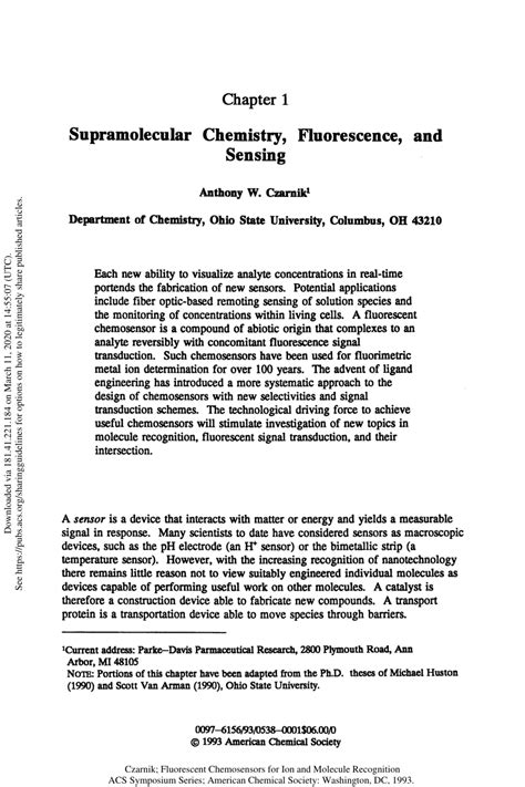 Pdf Supramolecular Chemistry Fluorescence And Sensing