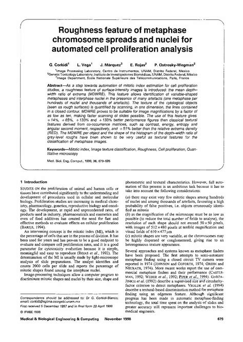 Pdf Roughness Feature Of Metaphase Chromosome Spreads And Nuclei For