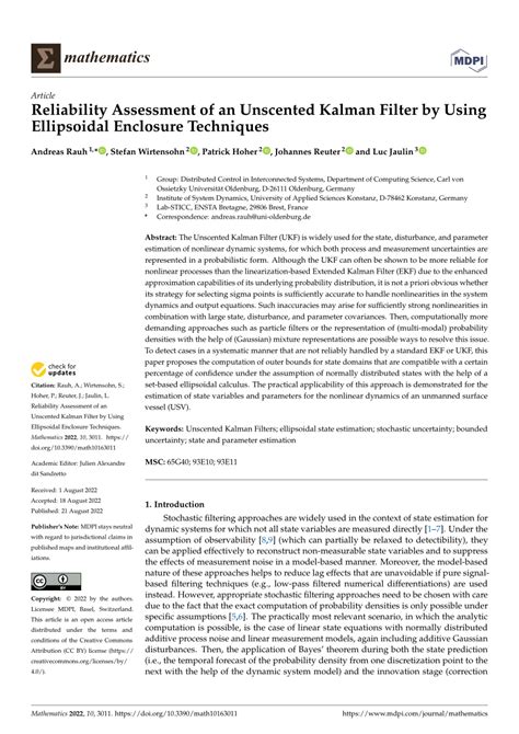 Pdf Reliability Assessment Of An Unscented Kalman Filter By Using