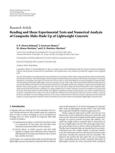 Pdf Bending And Shear Experimental Tests And Numerical Analysis Of Composite Slabs Made Up Of
