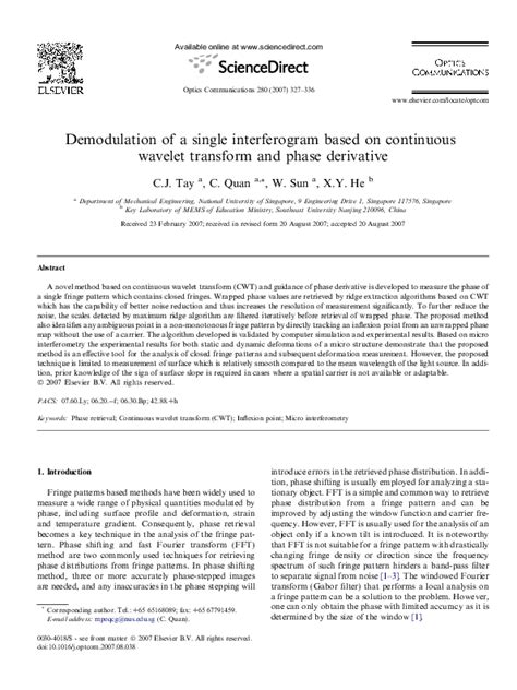 Pdf Demodulation Of A Single Interferogram Based On Continuous