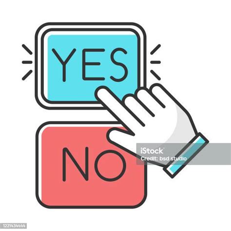 옵션 색상 아이콘을 선택합니다 예 및 아니오 버튼 손 클릭 옵션 동의하고 동의하지 않습니다 승인 및 거부 대답을 따기 확인 정보 수집 피드백 양식 격리 벡터 일러스트레이션