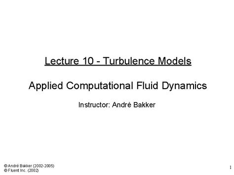 Lecture Turbulence Models Applied Computational Fluid Dynamics