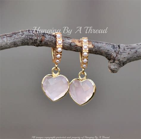 New Small Rose Quartz Heart Hoop Earringssmall Gold Huggie Hoops