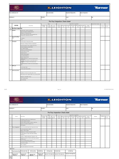 I2114 Opr Itp Chk 007a 01 Pour Inspection Checklist Rcc Pdf