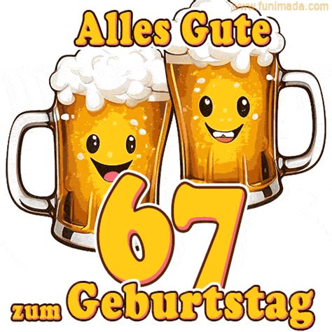 Urkomisches Animiertes Bild Mit Biergläsern Für Die Feier Zu Seinem 67