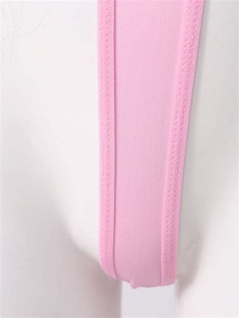 Acsuss Womens Sexy Ultra Thin See Through One Piece High Cut Legs Bodysuit Thong Leotard Pink