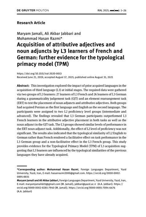Pdf Acquisition Of Attributive Adjectives And Noun Adjuncts By L3