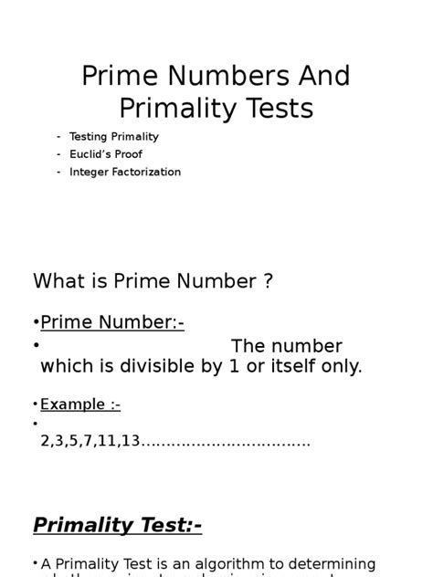 prime numbers and primality tests prime number number theory