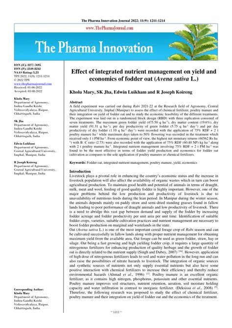 Pdf Effect Of Integrated Nutrient Management On Yield And Economics