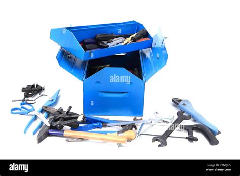 Mechanical Tools In The Box Isolated On The White Background Stock Photo Alamy
