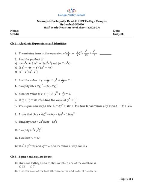 algebraic expressions square and square roots cube and cube roots