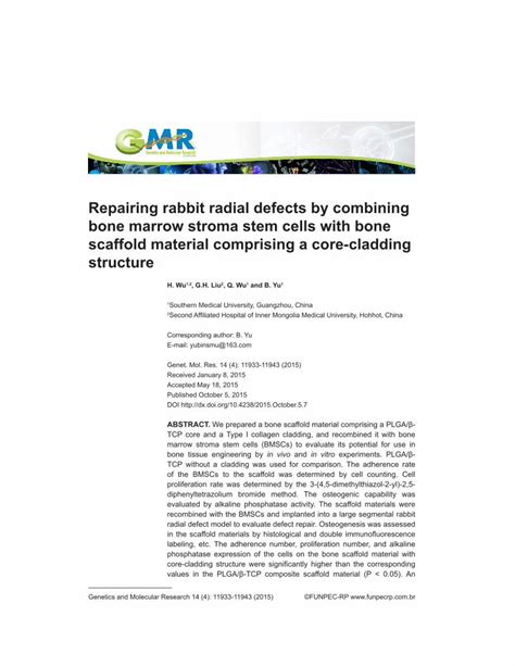 Pdf Repairing Rabbit Radial Defects By Combining Bone Marrow