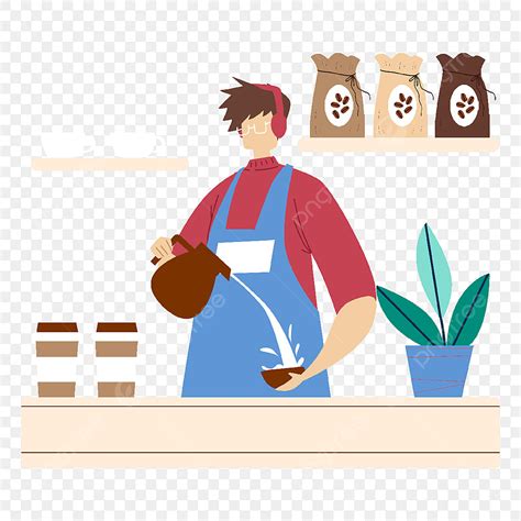 바리스타 커피 만드는 공장 그림 마스크 일러스트 사람 음식 캐릭터 커피 메이커 커피 커피 만들기 Png 일러스트 및 Psd 이미지 무료 다운로드 Pngtree