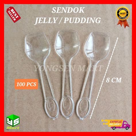 Sendok Plastik Pudding Jelly Bening Kecil Isi 100pcs Ice Cream Pudding