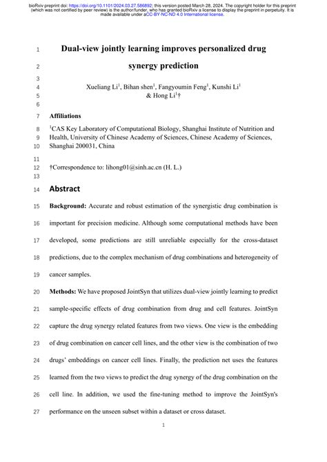 Pdf Dual View Jointly Learning Improves Personalized Drug Synergy Prediction