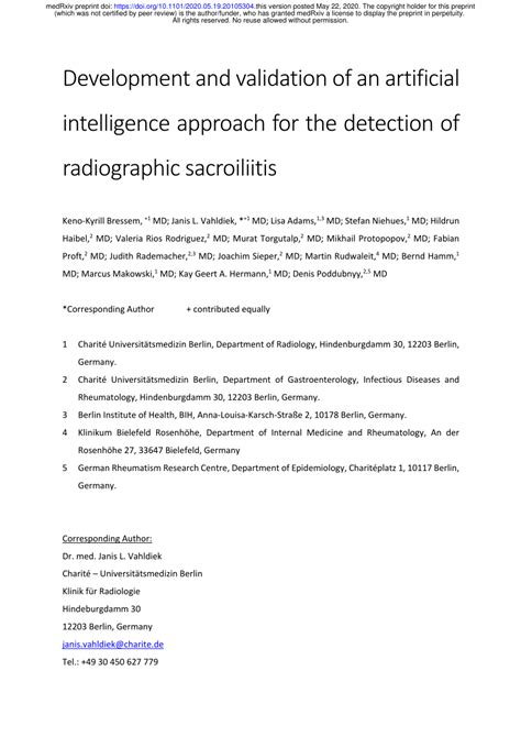 Pdf Detecting Radiographic Sacroiliitis Using Deep Learning With Expert Level Accuracy In