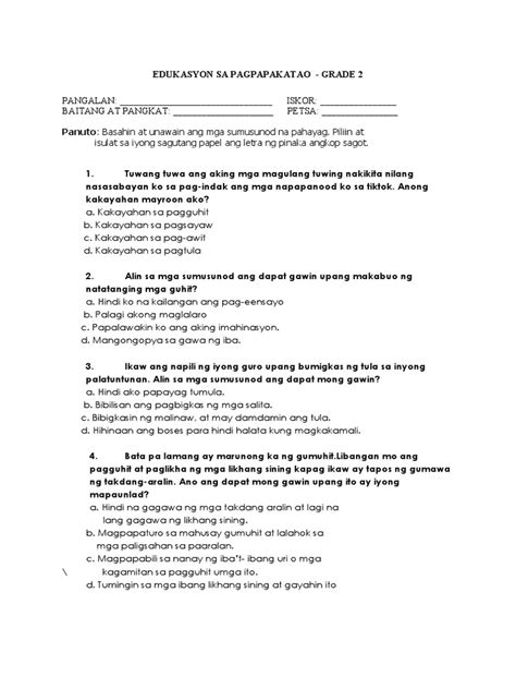 Test Item Grade 2 Esp Pdf