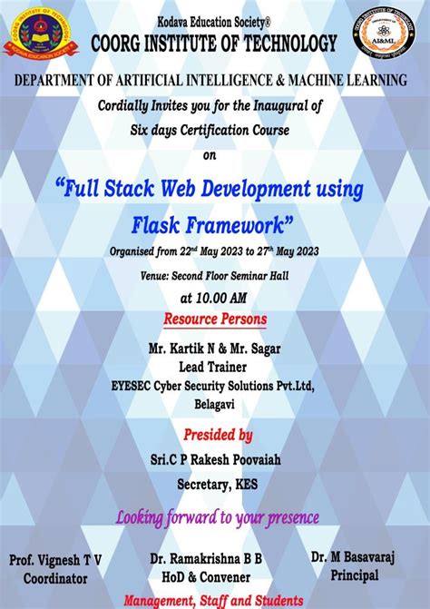 Six Days Certification Course On Full Stack Web Development Using Flask Framework Coorg