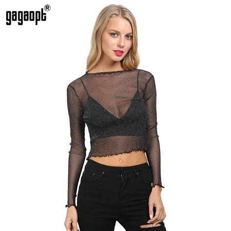 Buy Gagaopt Spring Black Blouse Shirt Women Tops Net