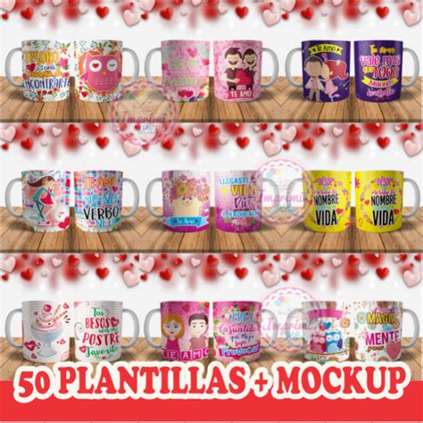 50 Plantillas Tazas Enamorados San Valentin Sublimar Mockup 1